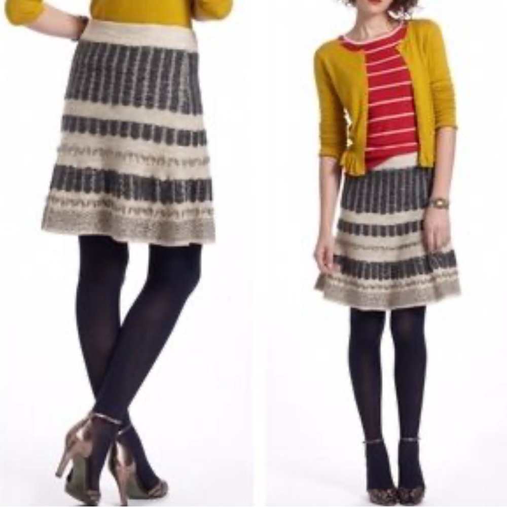 Anthropologie Sparrow Wool/Linen Blend Stripe Midi Sk… - Gem